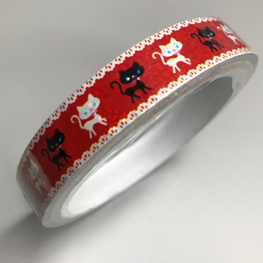 Adhesive Tape Cats Metallic, Red Glitter Deco Tape, Kitty Gift Tape ...