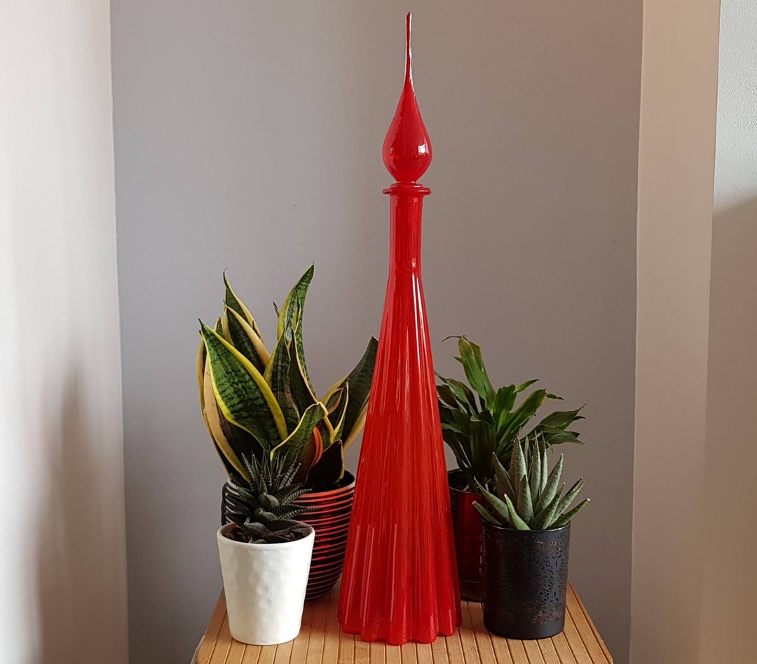 Ruby Red Large Genie Bottle / Art Glass Decanter - Etsy