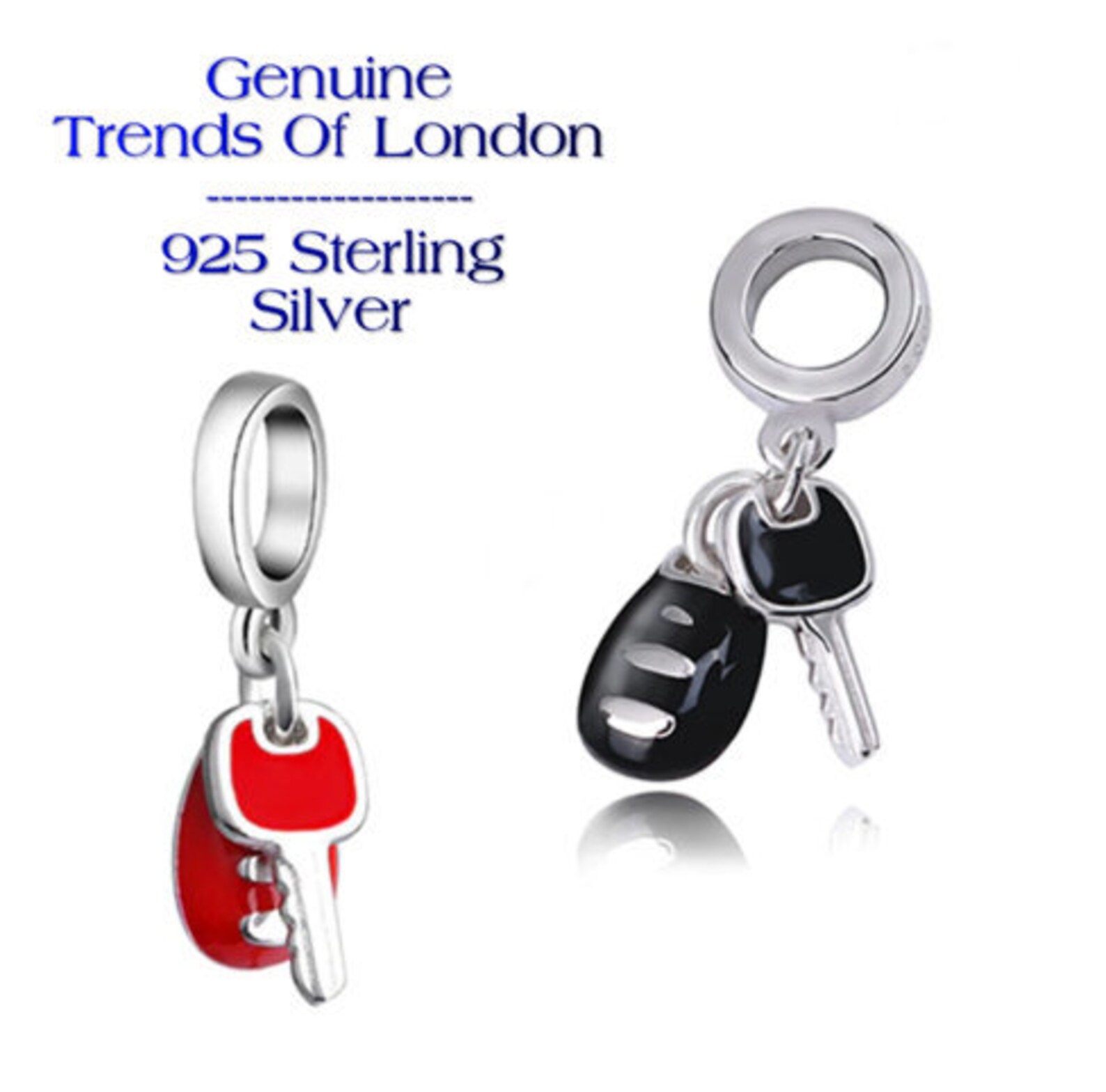 KEYS Charm Trends of London™ 925 Sterling Silver, Black or Red Enamel ...