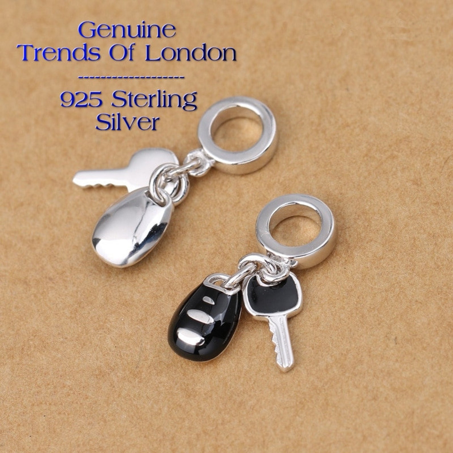 KEYS Charm Trends of London™ 925 Sterling Silver, Black or Red Enamel ...
