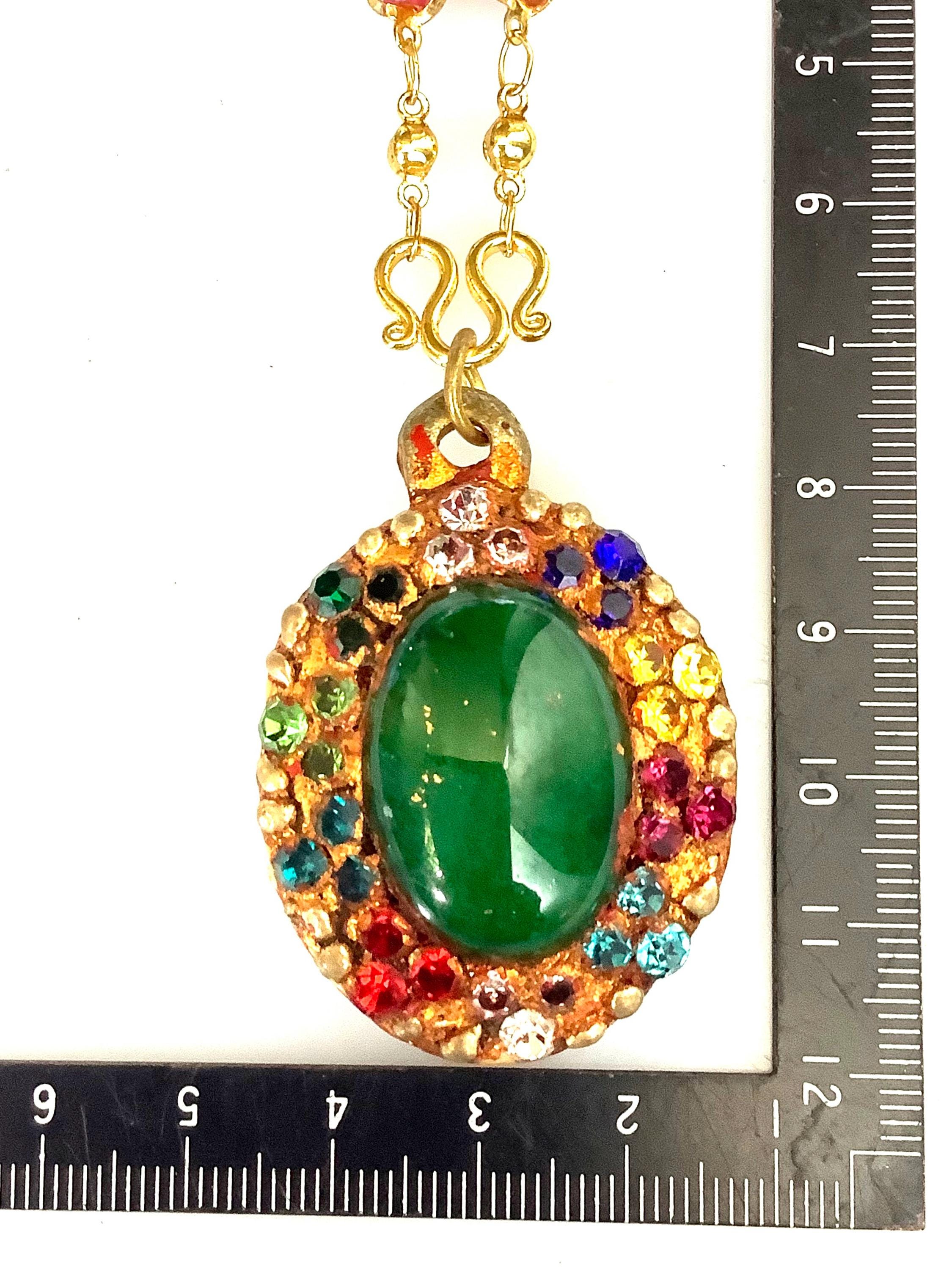 Rare Green Jade Surrounded by Multi-colored Gems Pendant / Somdet Toh ...