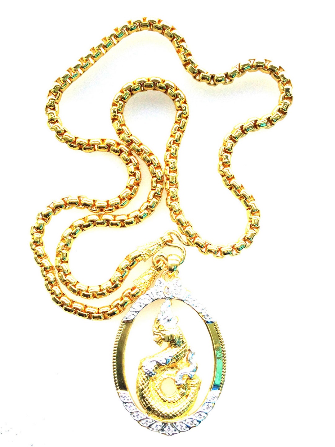 Golden Naga Locket Pendant Set Jewelry White Gems Design With Gold ...