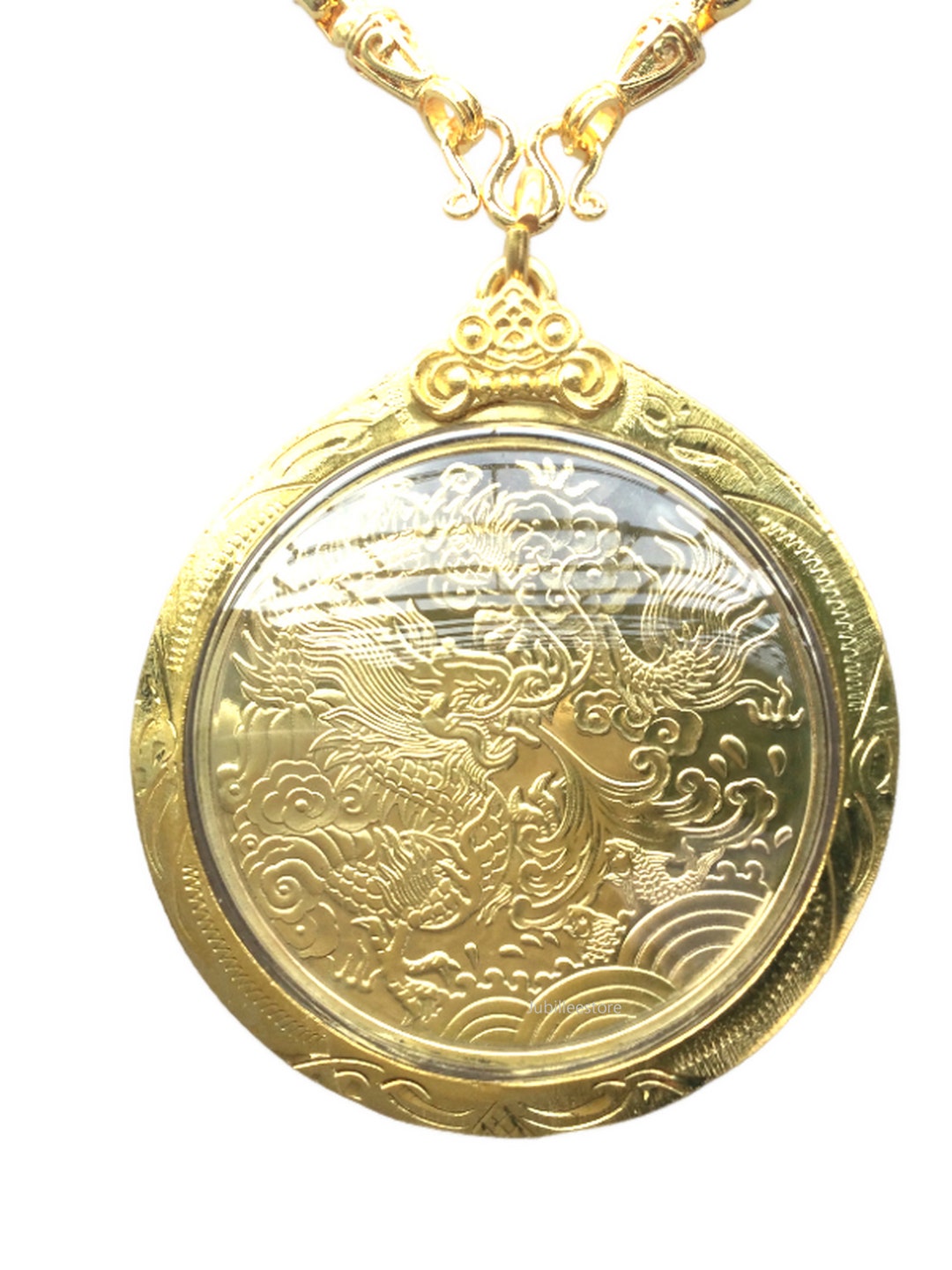 Rare Gold Dragon (front), Yin Yang 12 Zodiac (back) Magic Pendant ...
