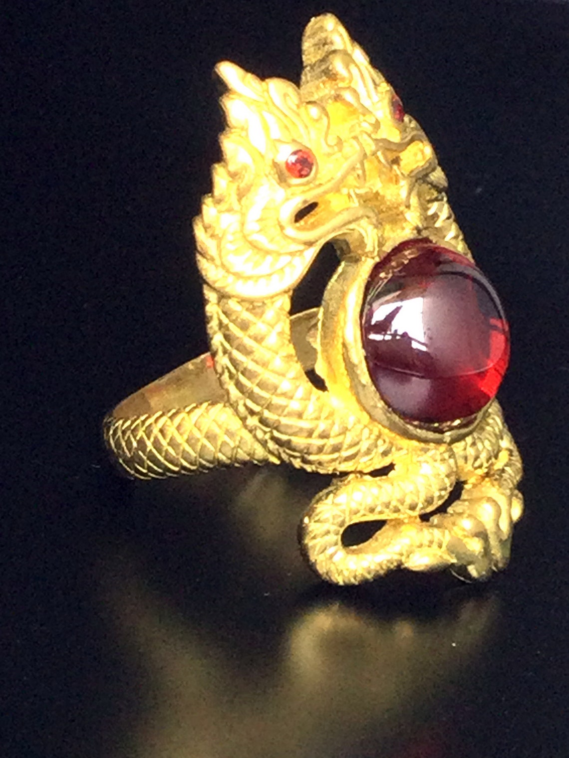 Rare Red Naga Eye Stone Magic Twin Naga Ring / Charm Gold Ring / Lucky ...