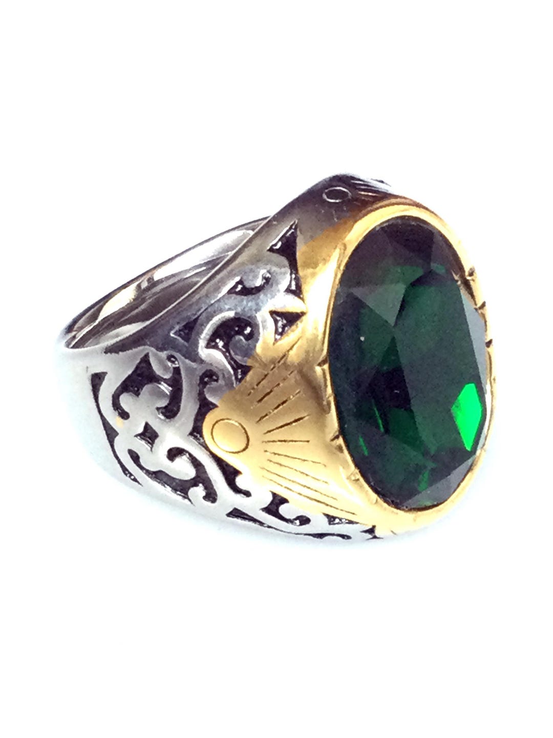 Green Emerald Gemstone Gold 18K Ring / Statement Ring / Lucky and Charm ...