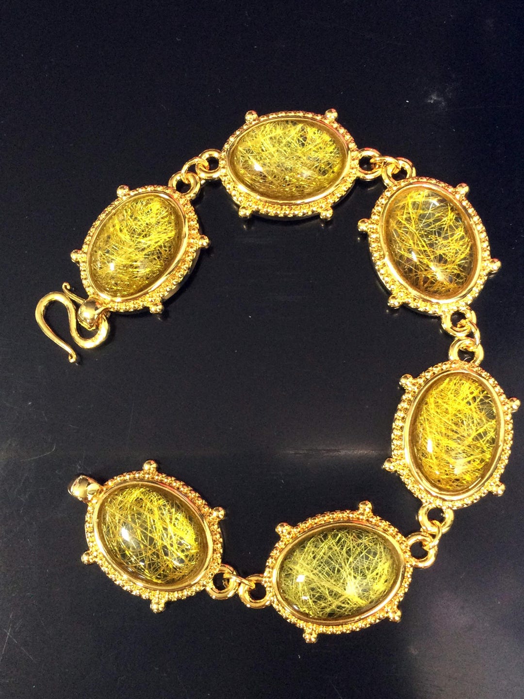 Rare Gold Rutilated Quartz Natural Stone Bracelet / Rich Lucky Bangle ...