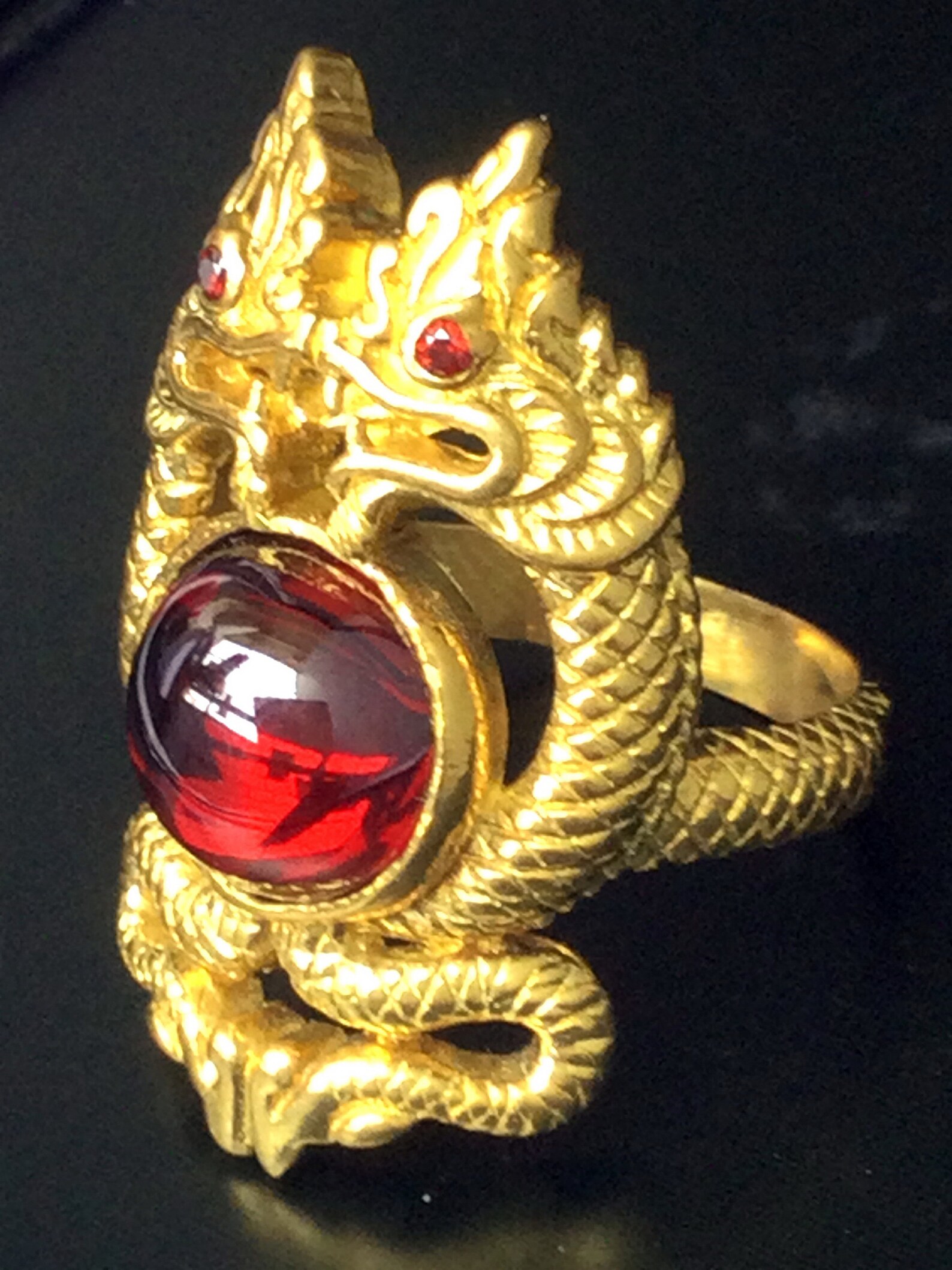 Rare Red Naga Eye Stone Magic Twin Naga Ring / Charm Gold Ring / Lucky ...