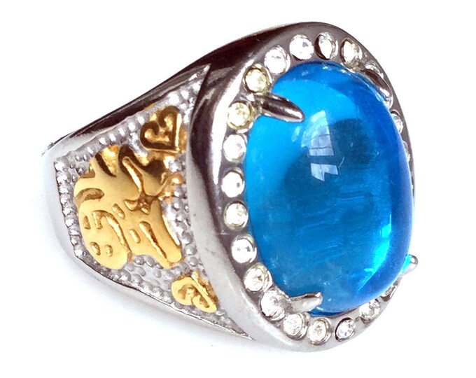 Ocean Blue Naga Eye Stone With White Gems Magic Ring / Powerful Lucky ...