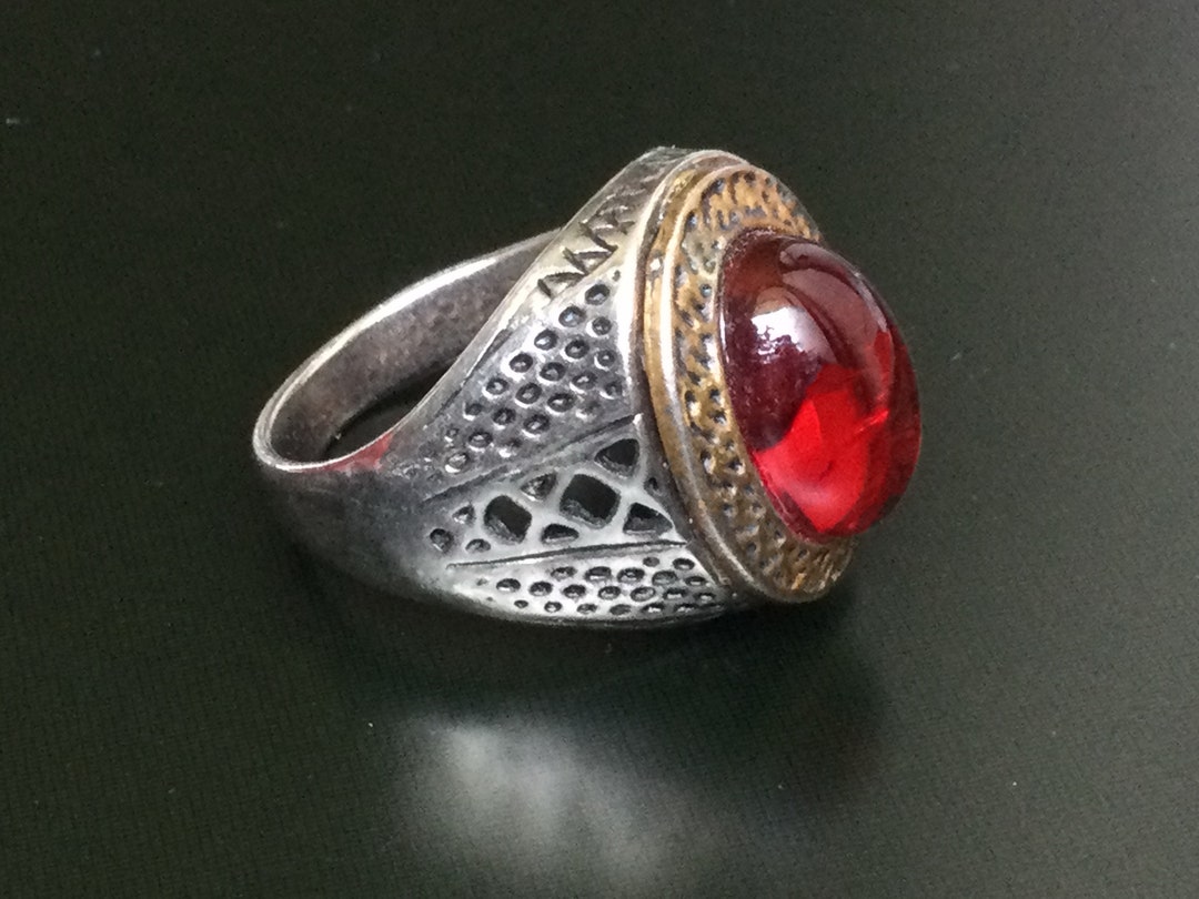 Rare Red Naga Eye Stone Magic Ring / Charm Silver Eagle Style Ring ...