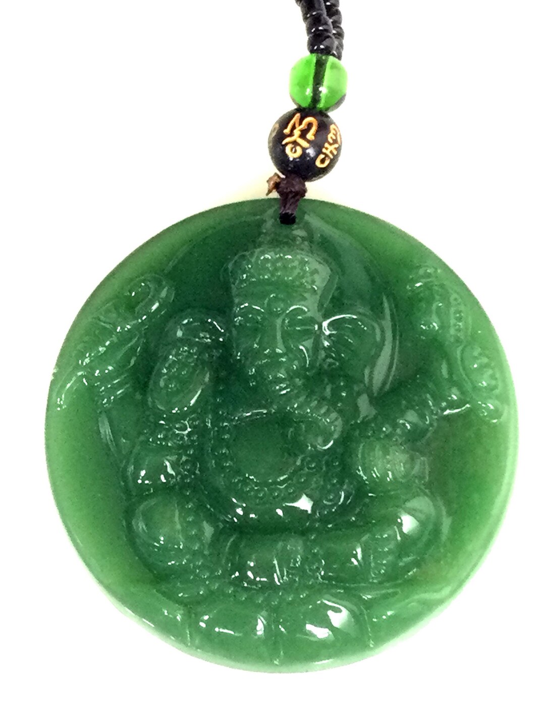 Green Jade Color Crystal Stone Ganesh Pendant: Hindu Good Luck Charm ...