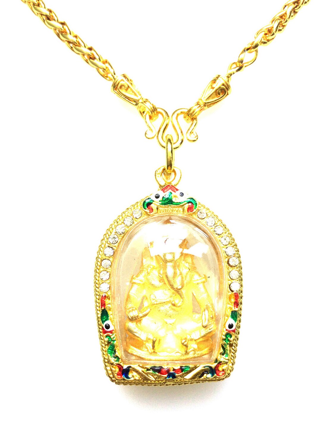 Golden Hindu God Ganesh Locket Pendant Set Jewelry White Gems Design ...