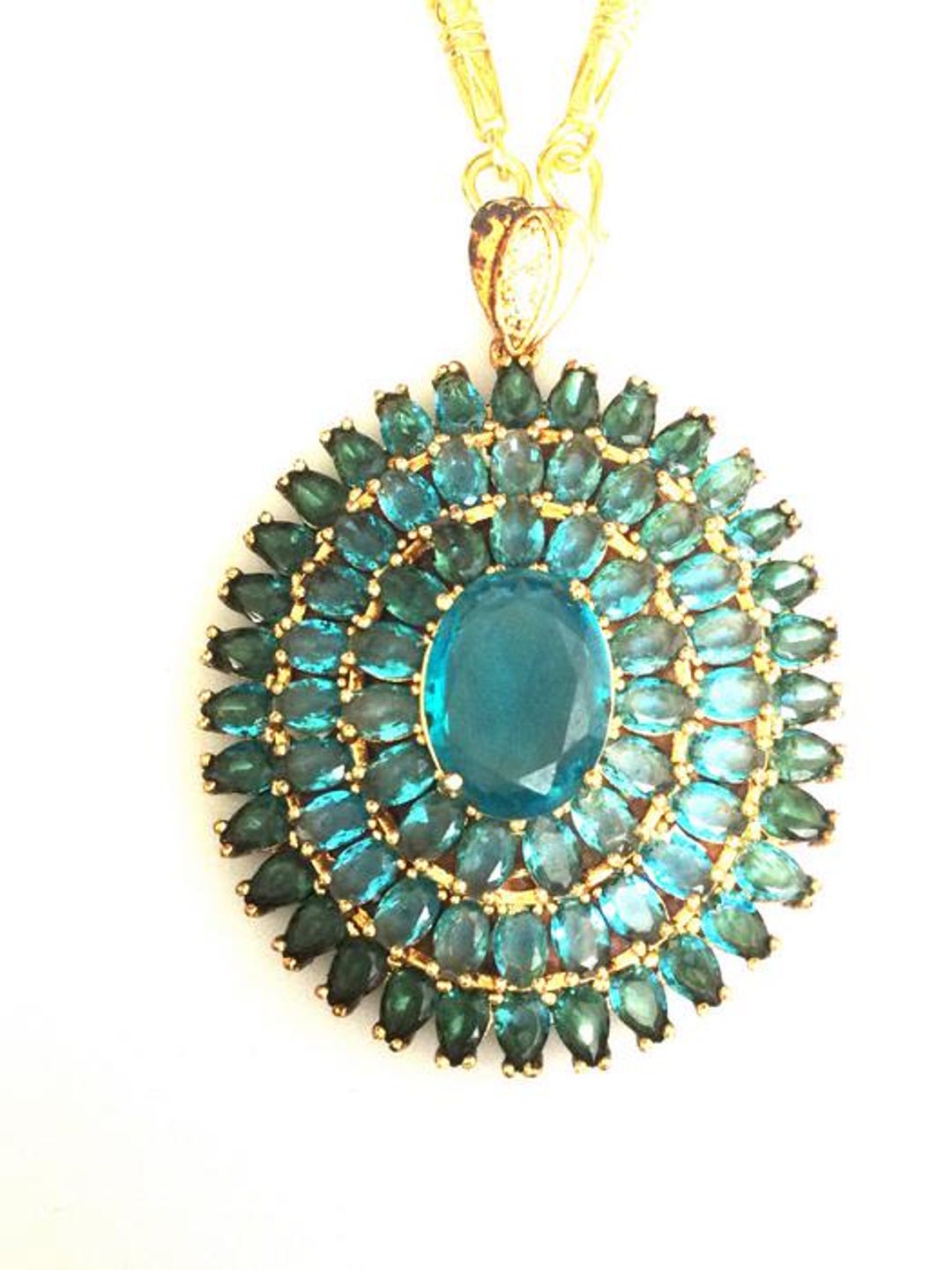 Rare Vintage Ocean Blue Gemstone Locket Pendant Necklace With Somdet ...