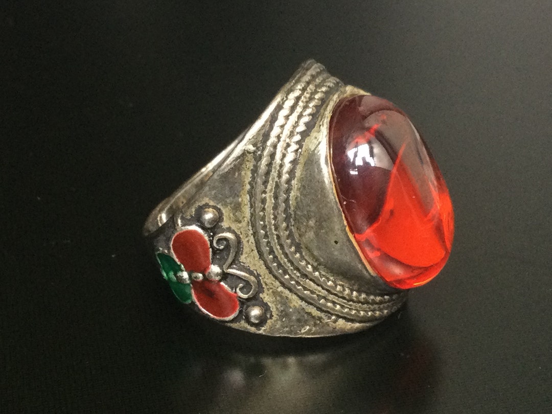 Red Naga Eye Stone Magic Silver Adjustable Ring / Vintage Silver Charm ...