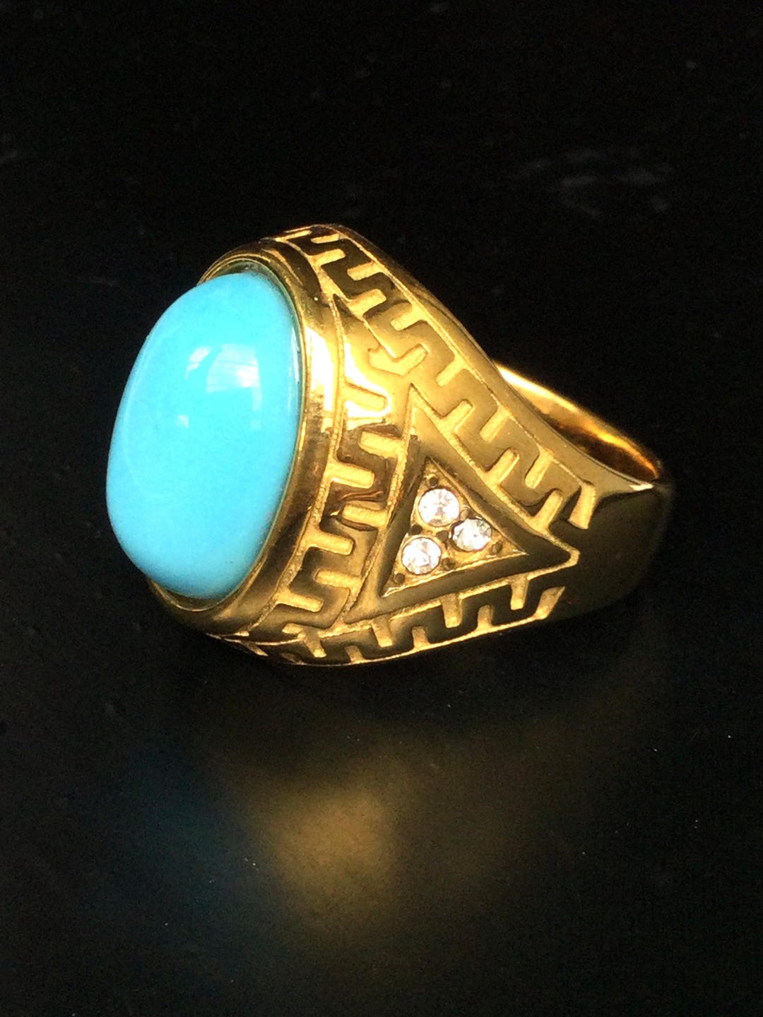 Rare Blue Turquoise Stone Magic Ring / Charm Silver Gold Ring / Lucky ...