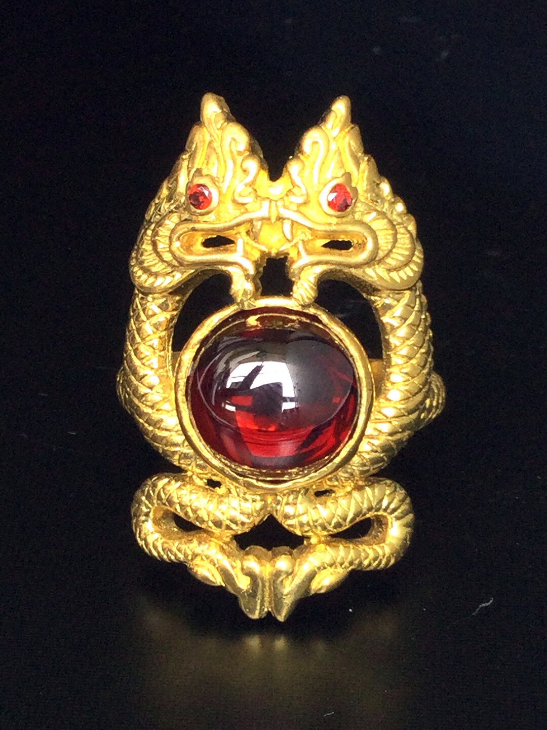 Rare Red Naga Eye Stone Magic Twin Naga Ring / Charm Gold Ring / Lucky and Charming Ring / Red ...