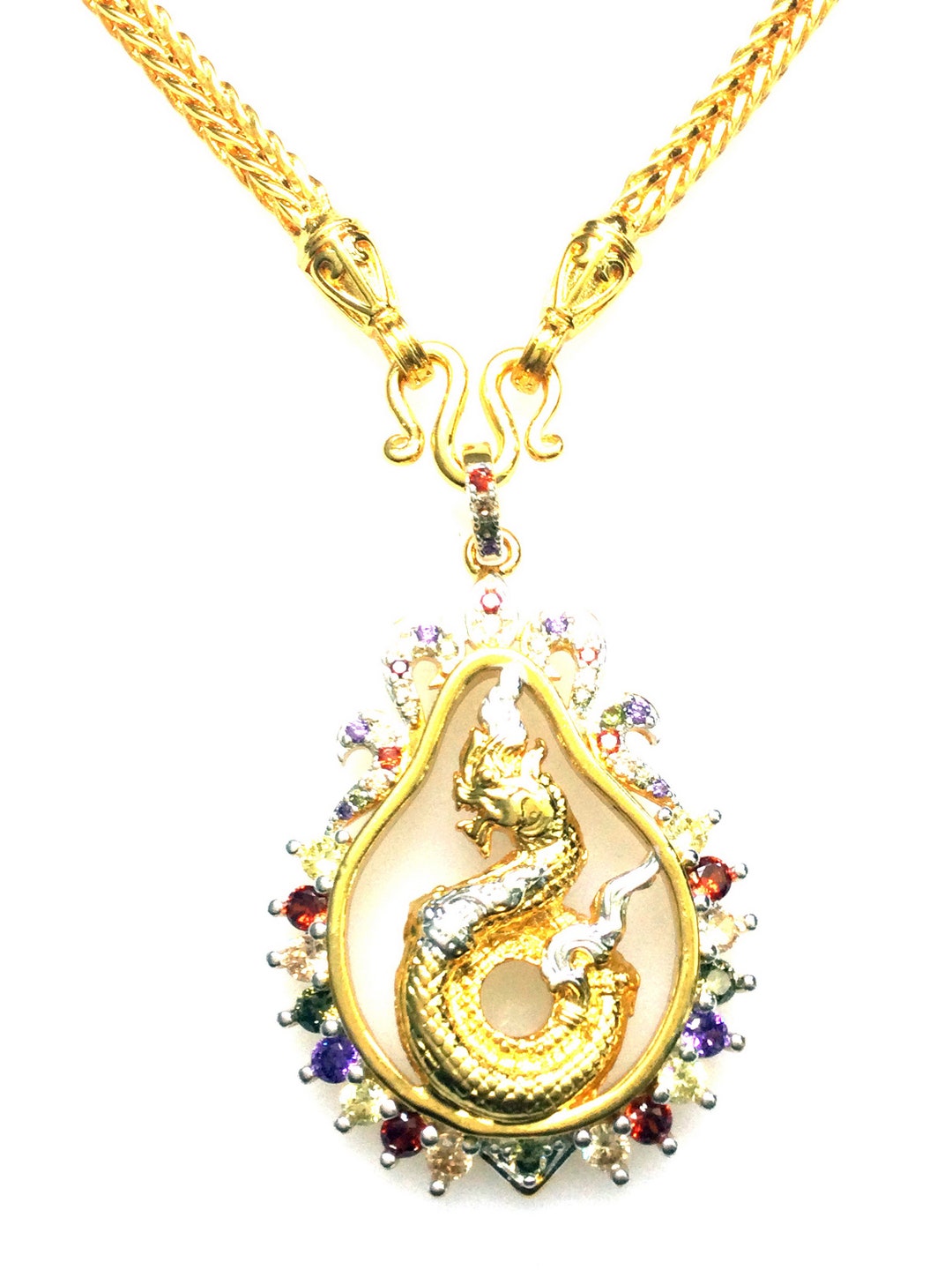 Gold Naga Locket Pendant Jewelry Multi-colors Gemstone Design Come With ...