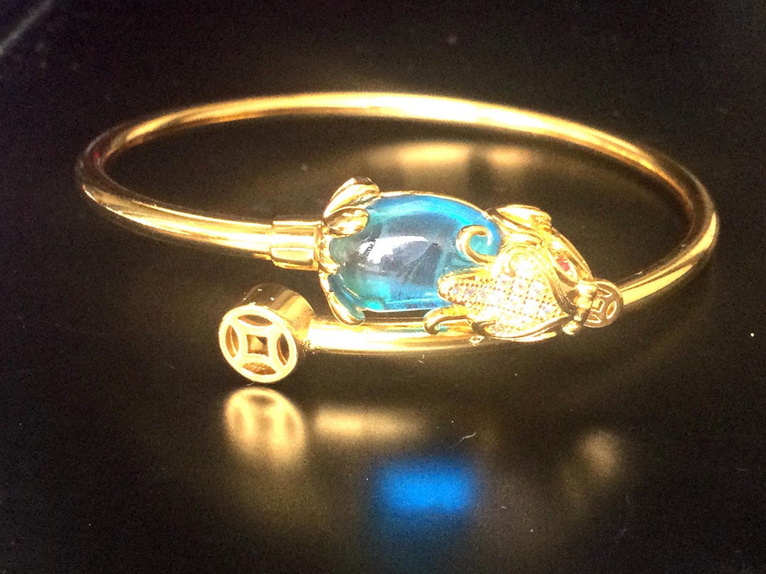 Holy Rare Blue Naga Stone Pixiu Pi Yao Gold Bracelet / Powerful ...
