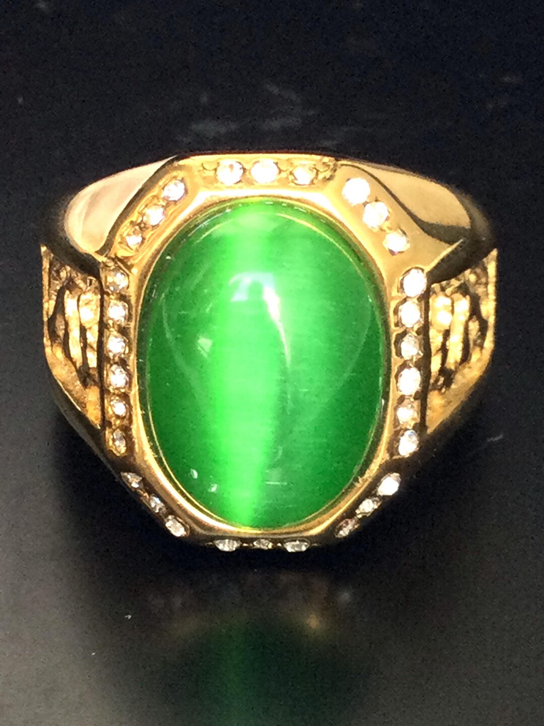 Rare Green Cat Eye Stone Magic Ring / Charm Gold 18K Ring / Lucky and ...