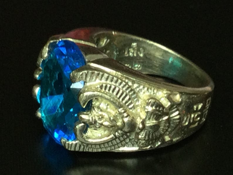 Rare Blue Ocean Gemstone Stone Magic Ring / Powerful Lucky and Charming ...
