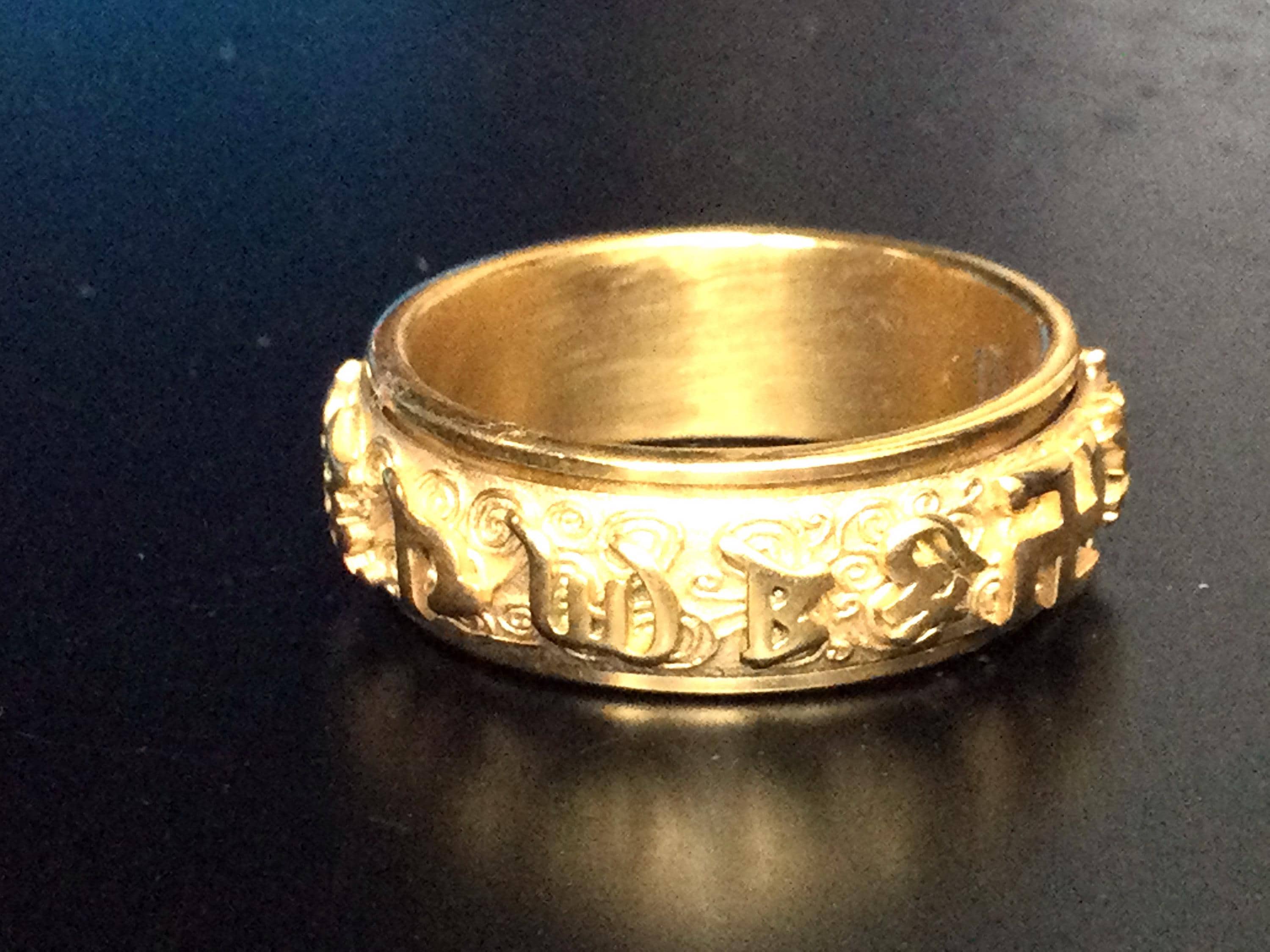 Unique Tibetan Mantra Yantra Spin Ring / Charm Gold 18K Ring / Lucky ...