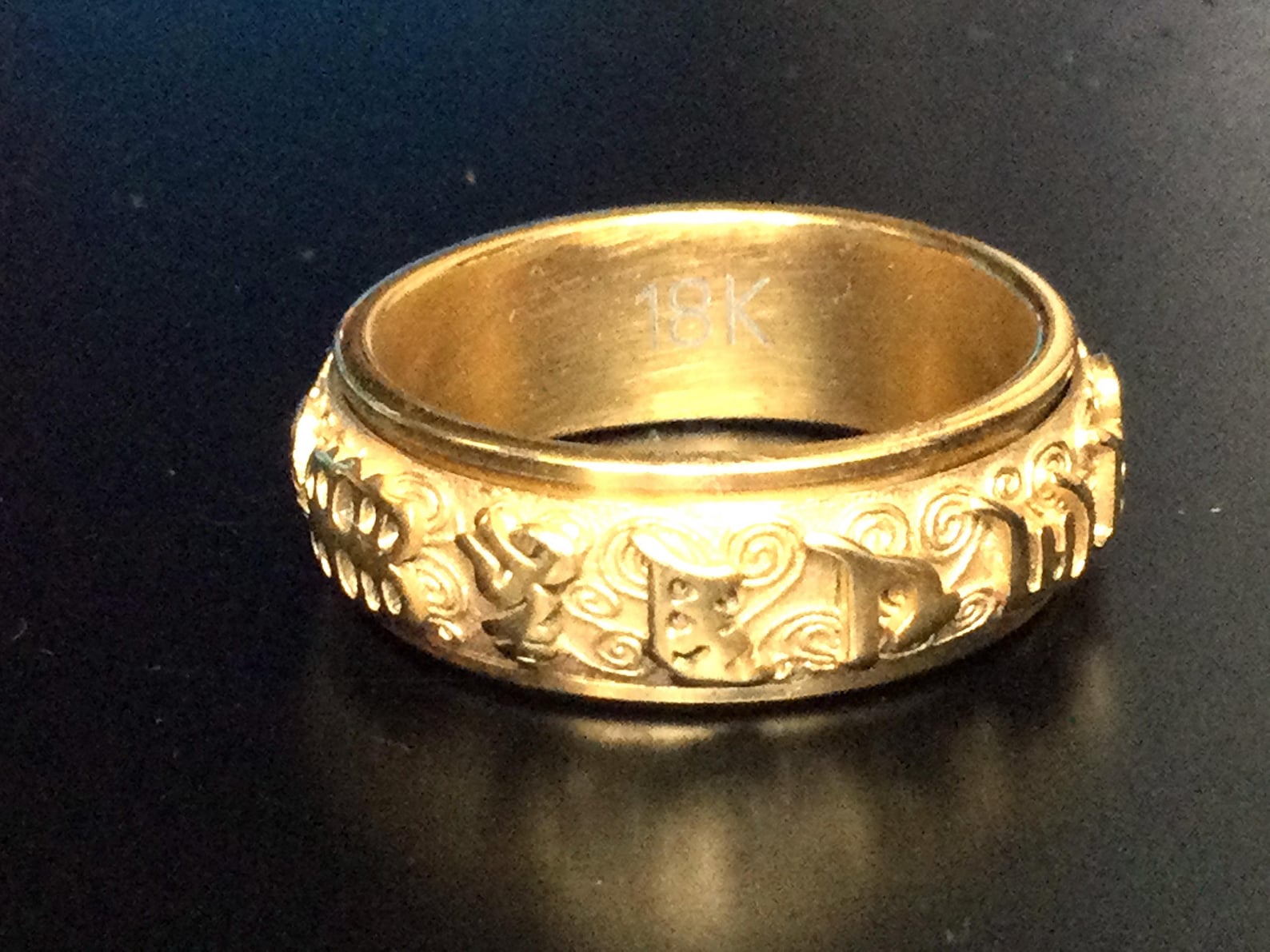 Rare Tibetan Mantra Yantra Spin Ring / Charm Gold 18K Ring / Lucky ...