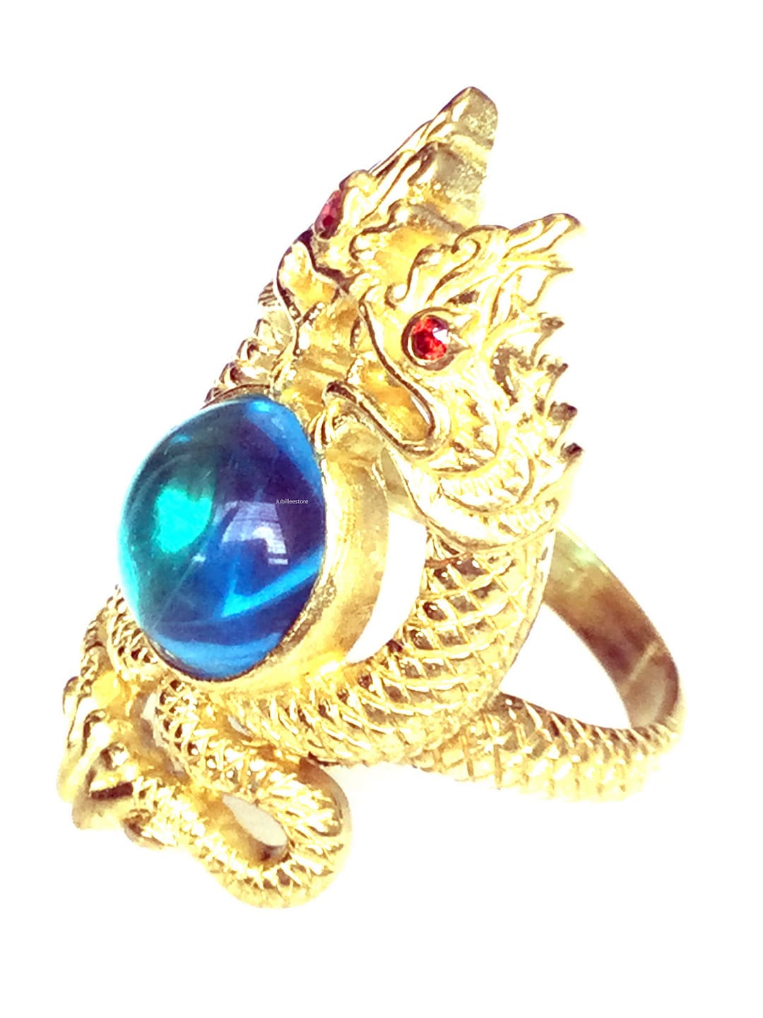 Rare Blue Naga Eye Stone Magic Twin Naga Ring / Charm Gold Ring / Lucky and Charming Ring / Blue ...
