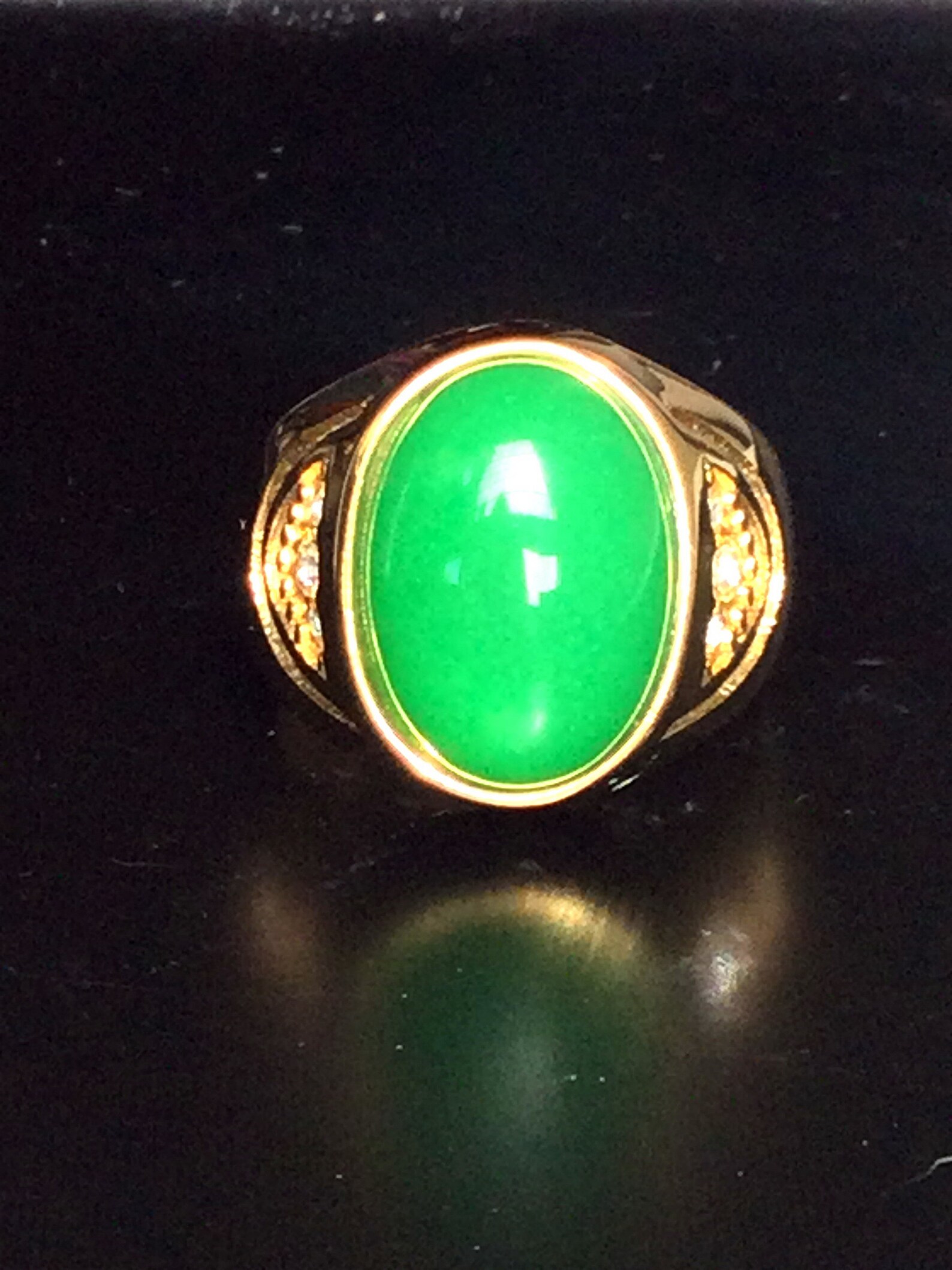 Rare Jade Natural Stone Ring / Charm Gold 18K Ring / Lucky and Charming ...