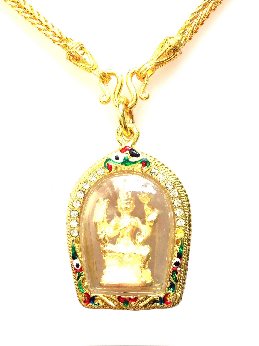 Golden Hindu God 4 Faces Brahma Phra Prom Pendant Set Jewelry White ...
