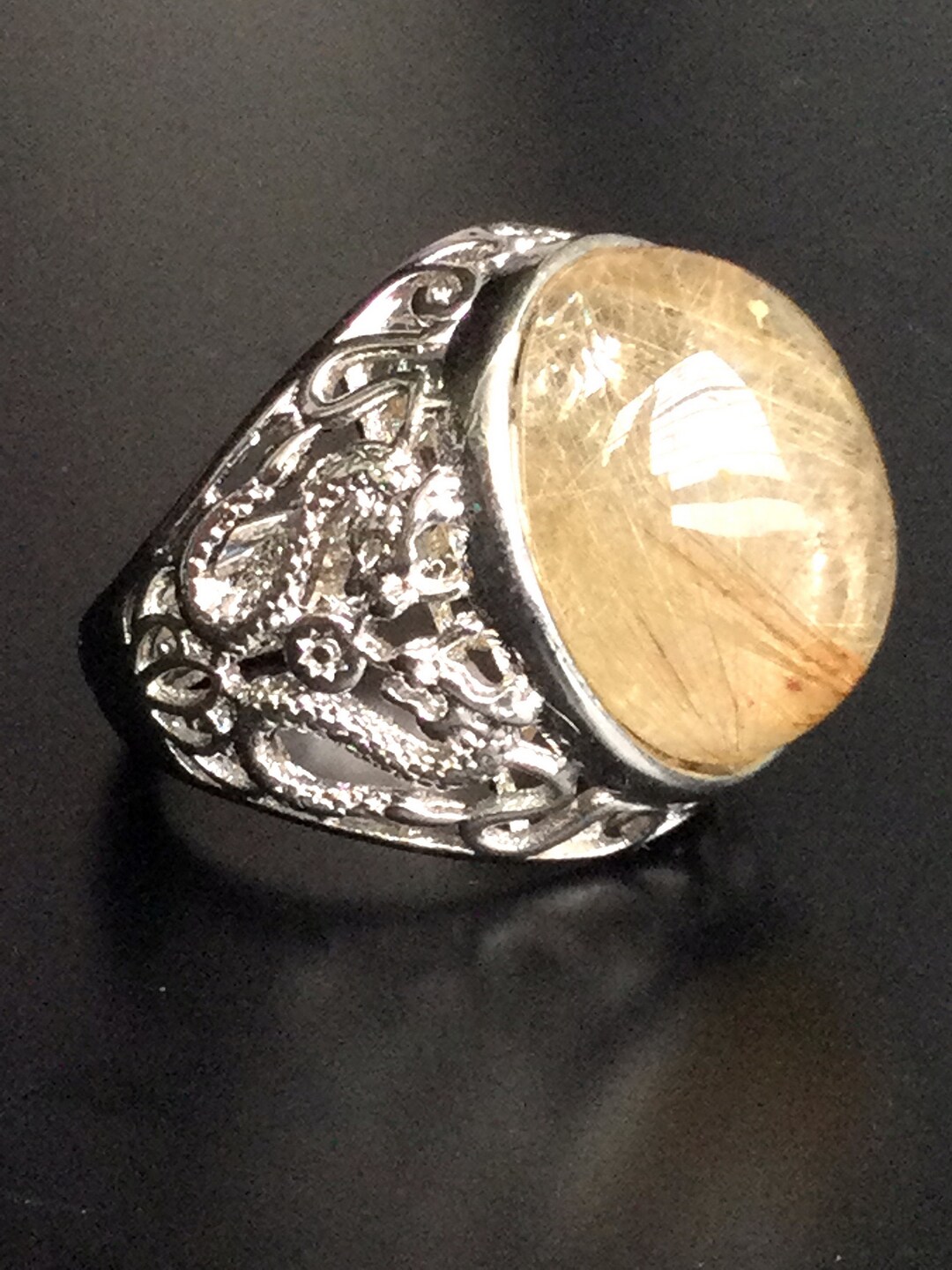Rare Golden Rutile Quartz Stone Magic Ring / Charm Silver Ring / Lucky ...