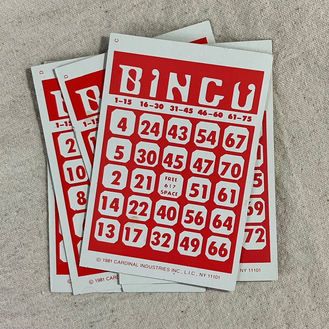 80s Red Vintage Bingo Cards, Old Paper Ephemera Pack Cardinal Bingo Smash Book or Junk Journal ...