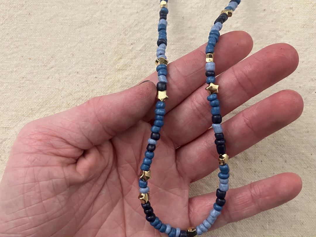 Blue Seed Bead Star Necklace – Handmade Whimsigoth Jewelry - Etsy