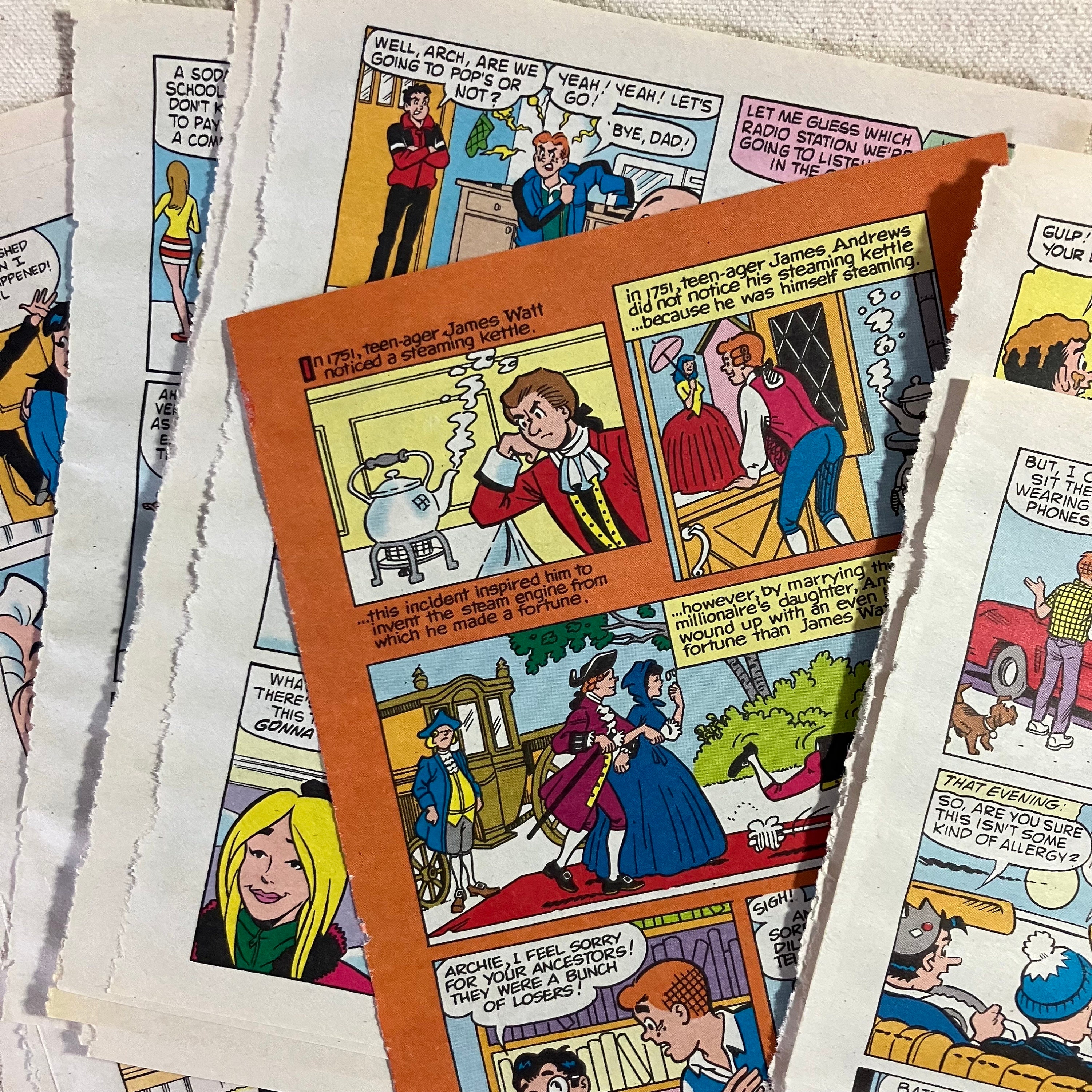 15 Archie Comic Book Pages - Comic Book Ephemera Lot - Paper Collage ...