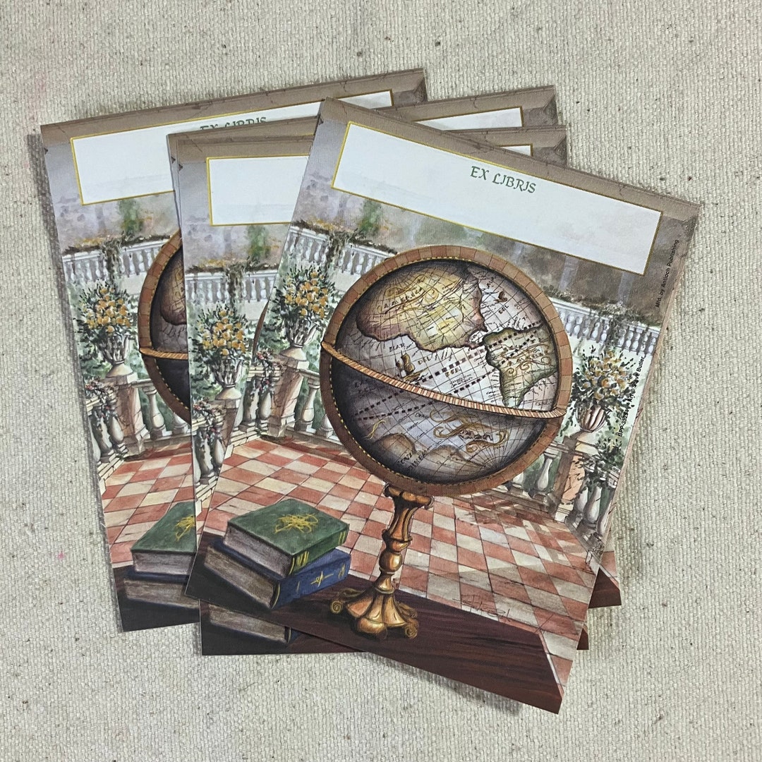 Vintage Globe Bookplate Stickers Map Vintage Bookplates Paper Ephemera ...