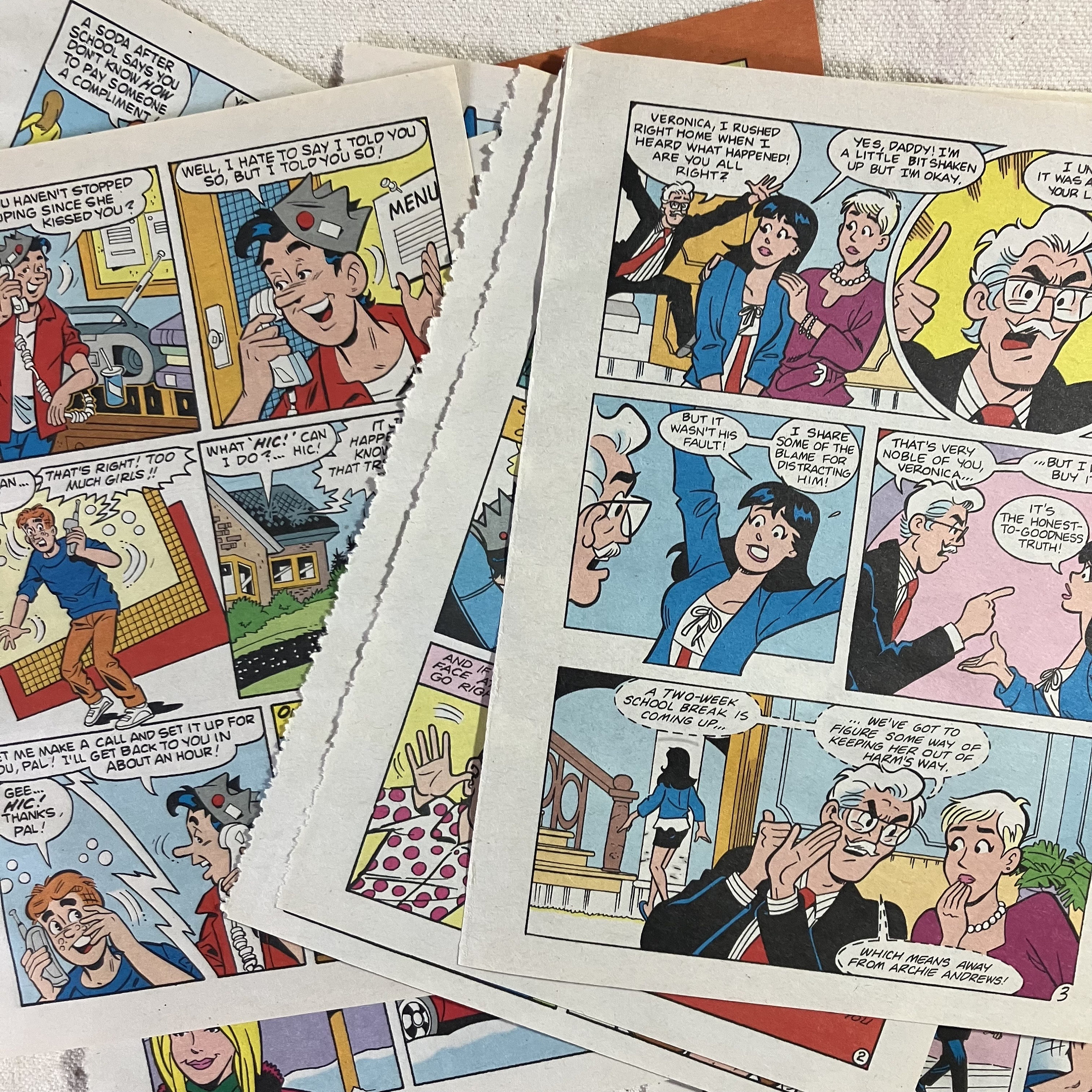15 Archie Comic Book Pages - Comic Book Ephemera Lot - Paper Collage ...