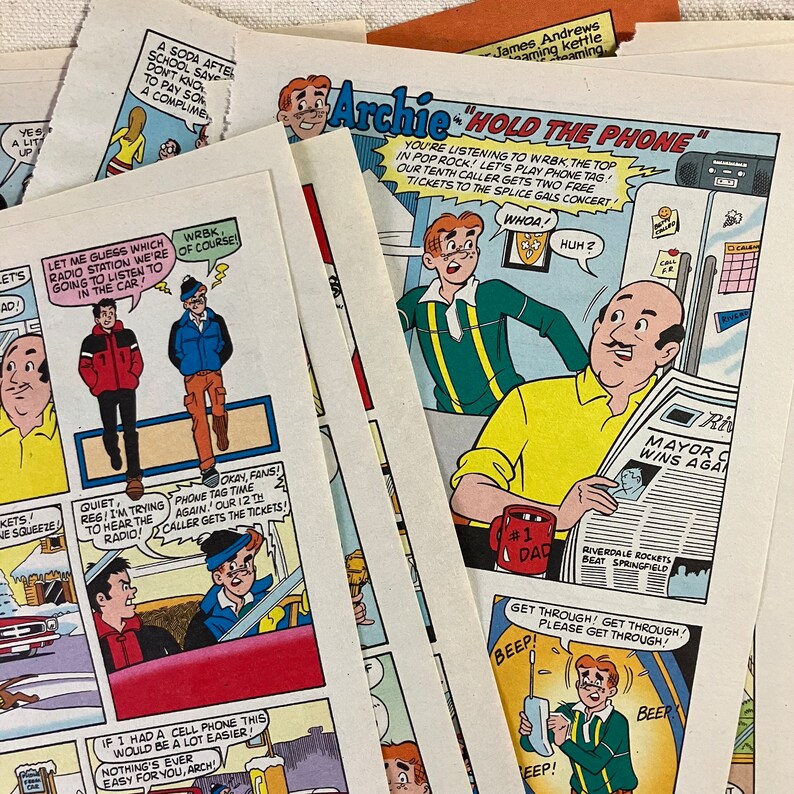 15 Archie Comic Book Pages - Comic Book Ephemera Lot - Paper Collage ...
