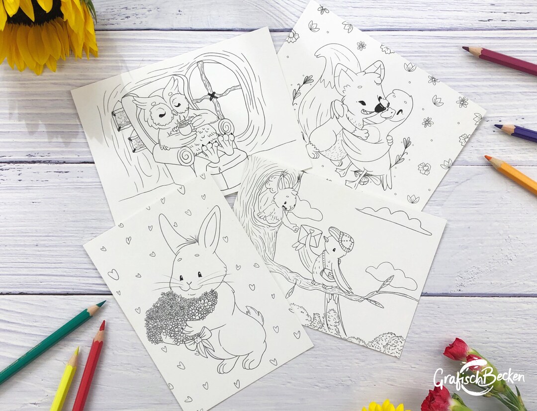 Coloring Cards Postcards to Color Greeting Card Sets - Etsy