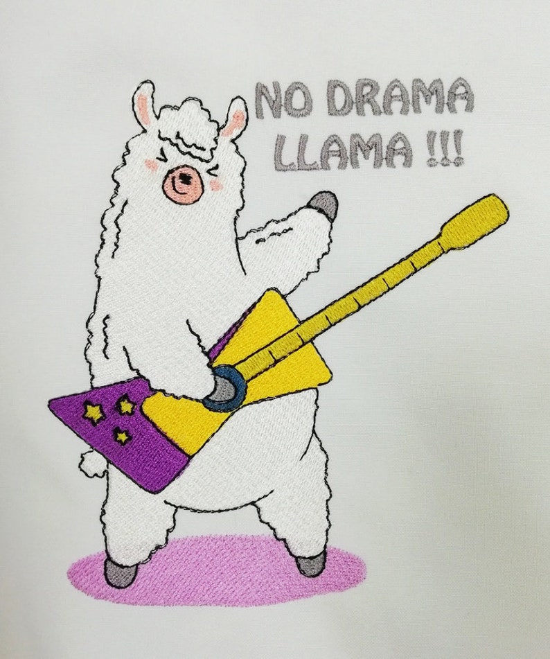 Llama Embroidery Design. Rock Star Music Electric Guitar | Etsy