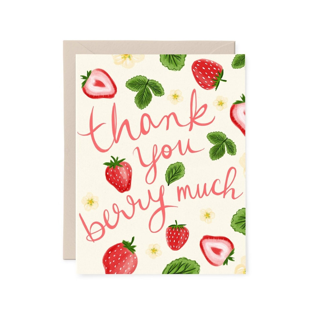 Thank You Berry Much Card, Berry Greeting Card, Strawberry Card ...