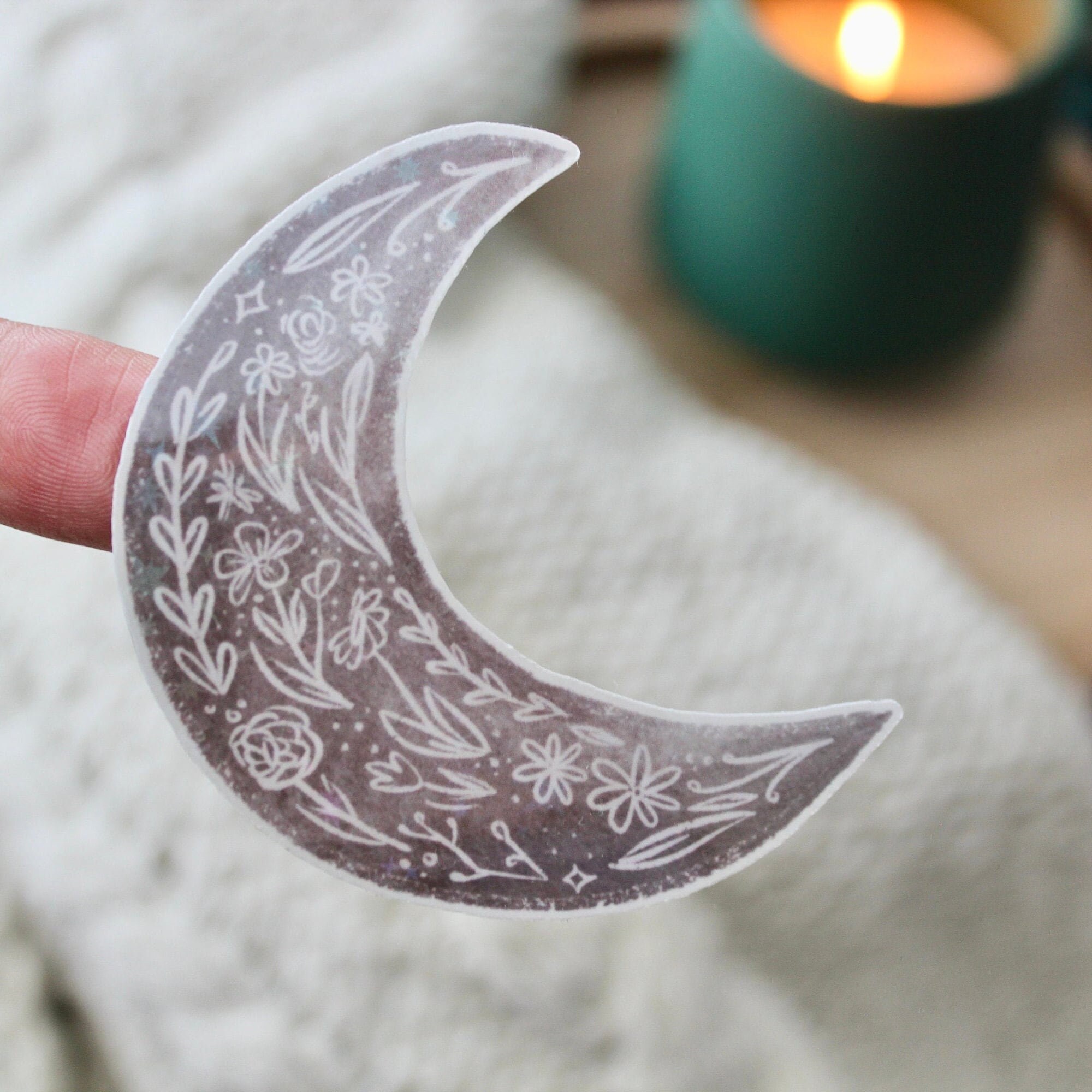 Crescent Moon Sticker / Sparkle Moon Sticker / Floral Moon Sticker ...