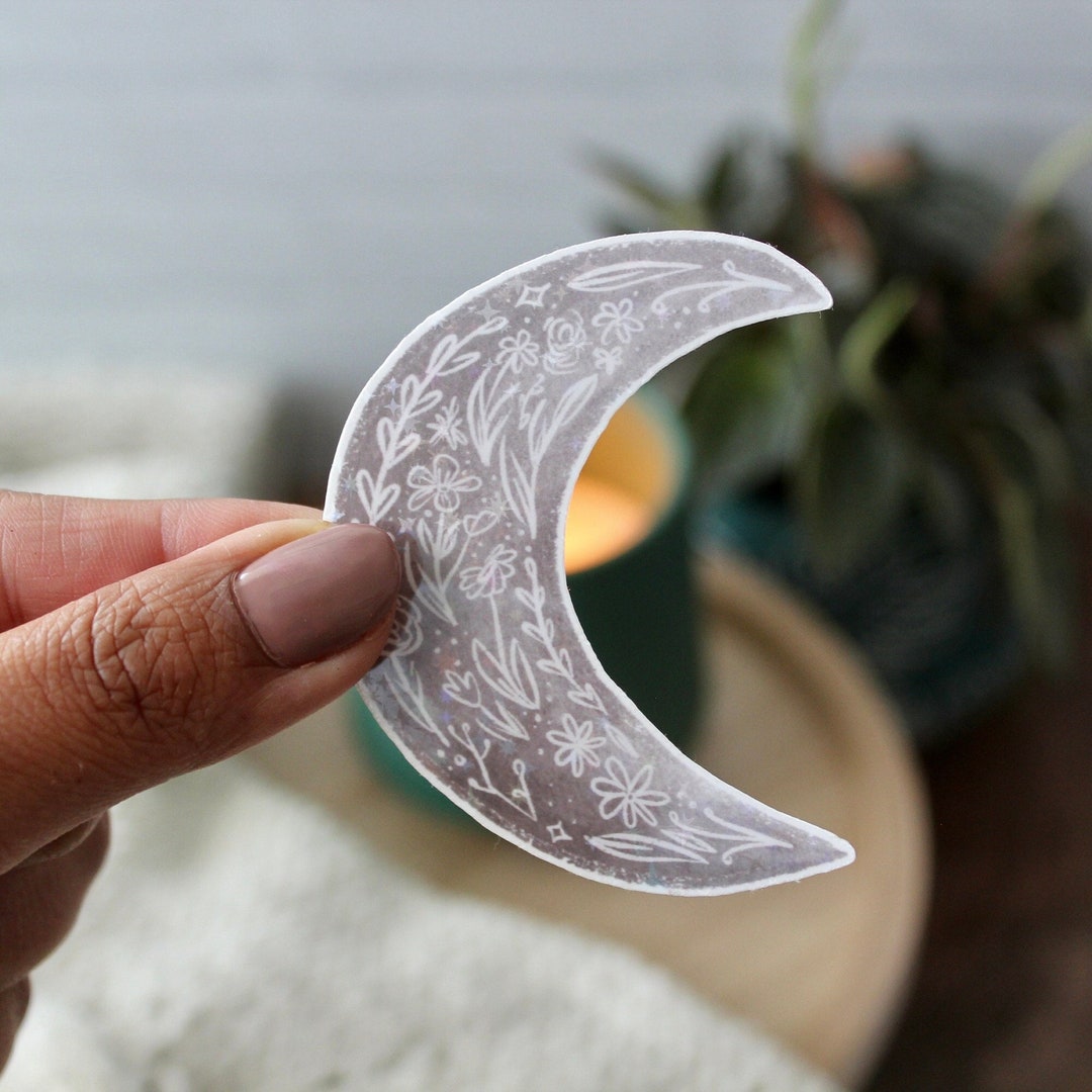 Crescent Moon Sticker / Sparkle Moon Sticker / Floral Moon Sticker ...