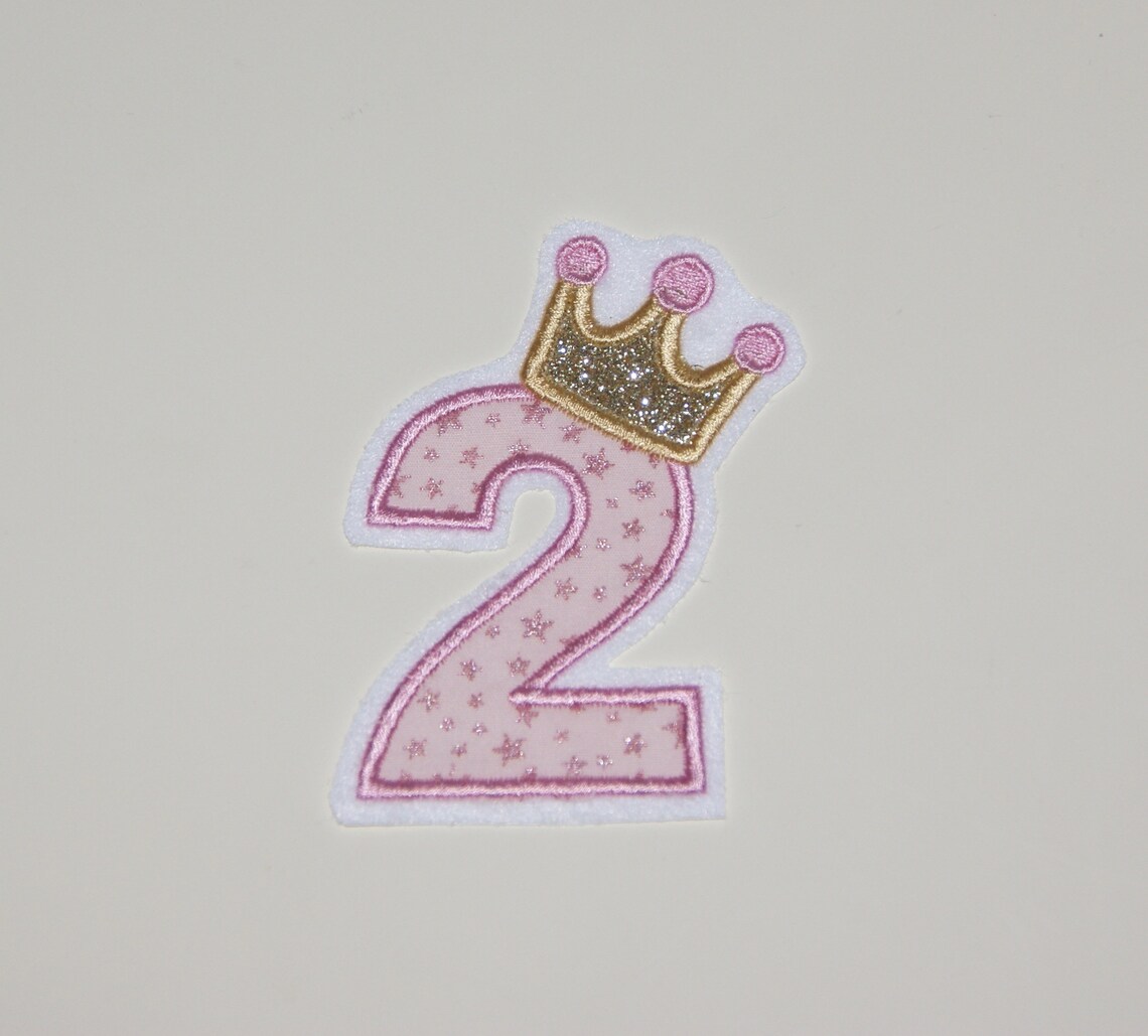 Embroidery Patch Birthday Number 2 With Crown gold Pink | Etsy