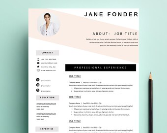 Resume Template One Page CV Modern Professional Design for MS Word ...
