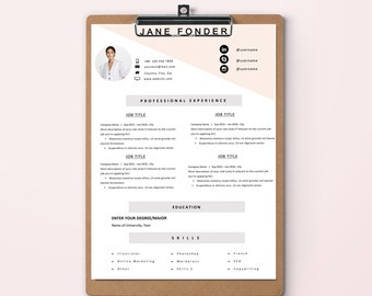 Resume Template One Page CV Modern Professional Design for MS Word ...