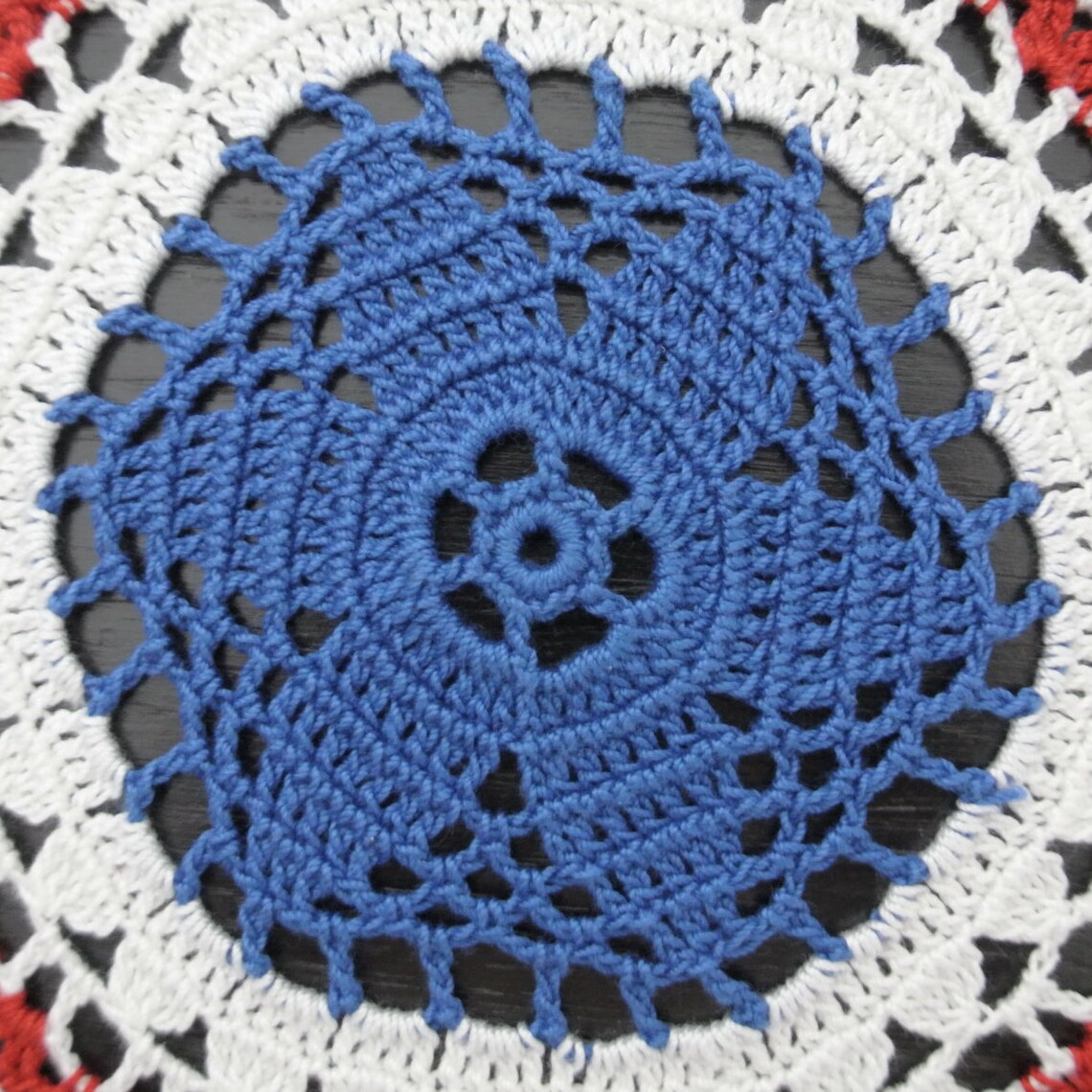 28 Cm, 11 Inch, Hand Crochet Doily, Häkeldeckchen: Red White Blue, 4th ...