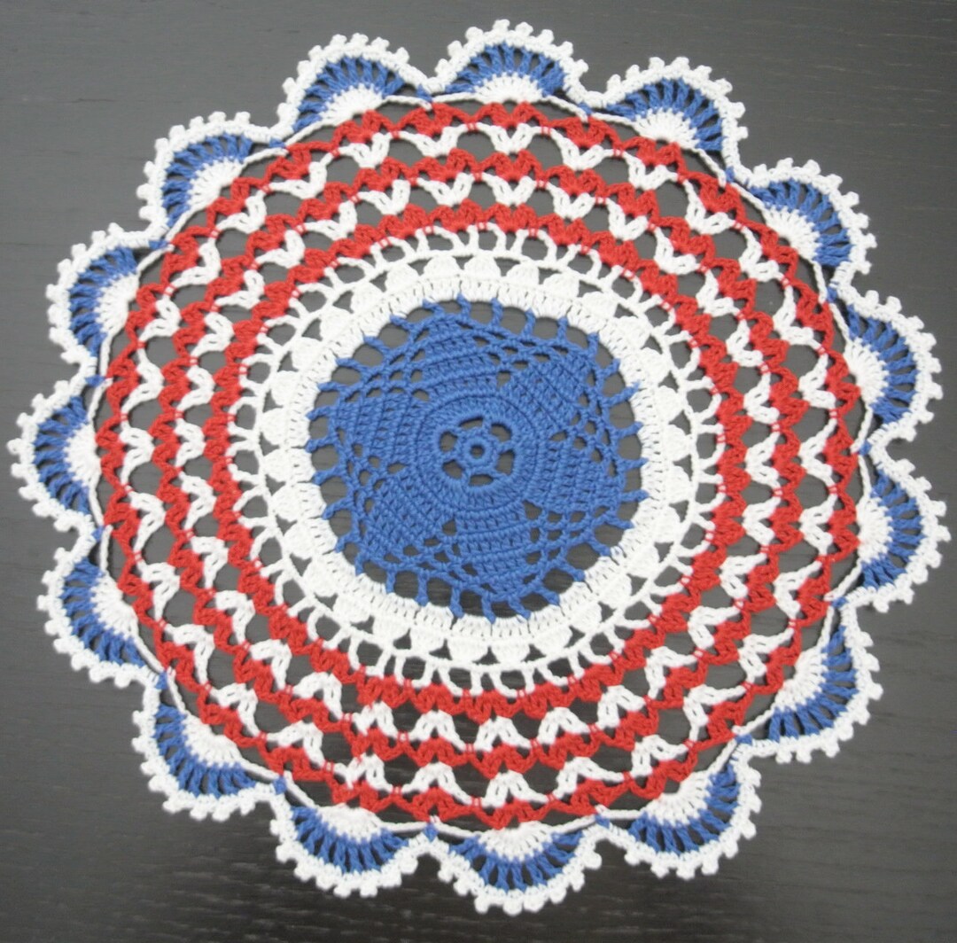 28 Cm, 11 Inch, Hand Crochet Doily, Häkeldeckchen: Red White Blue, 4th ...