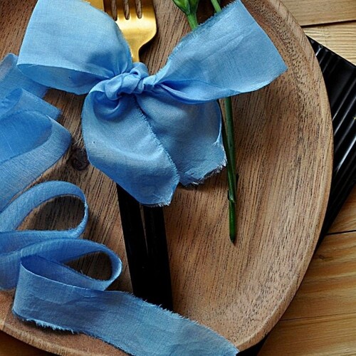 Silk Ribbon Hand Dyed 100% SILK Dusty Blue Wedding Ribbon | Etsy