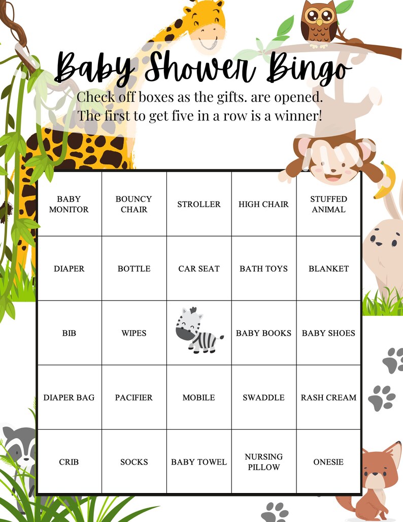 30 Unique Prefilled Safari Jungle Animal Baby Shower Bingo Game, Baby ...