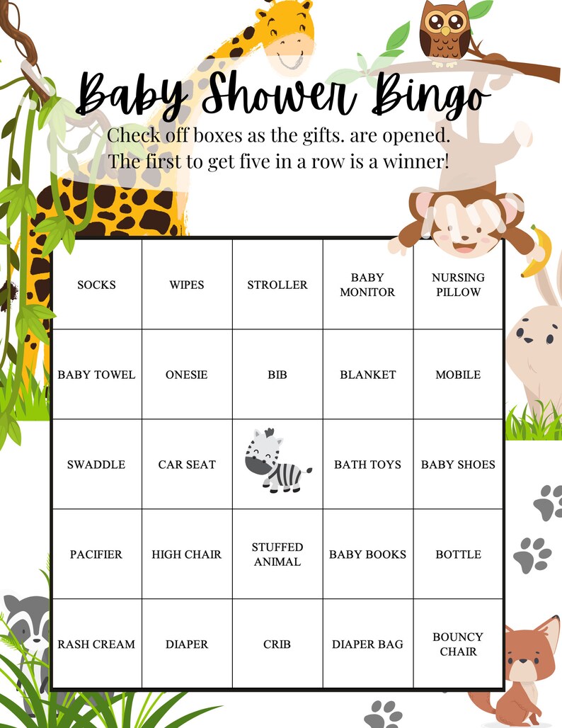 30 Unique Prefilled Safari Jungle Animal Baby Shower Bingo Game, Baby ...