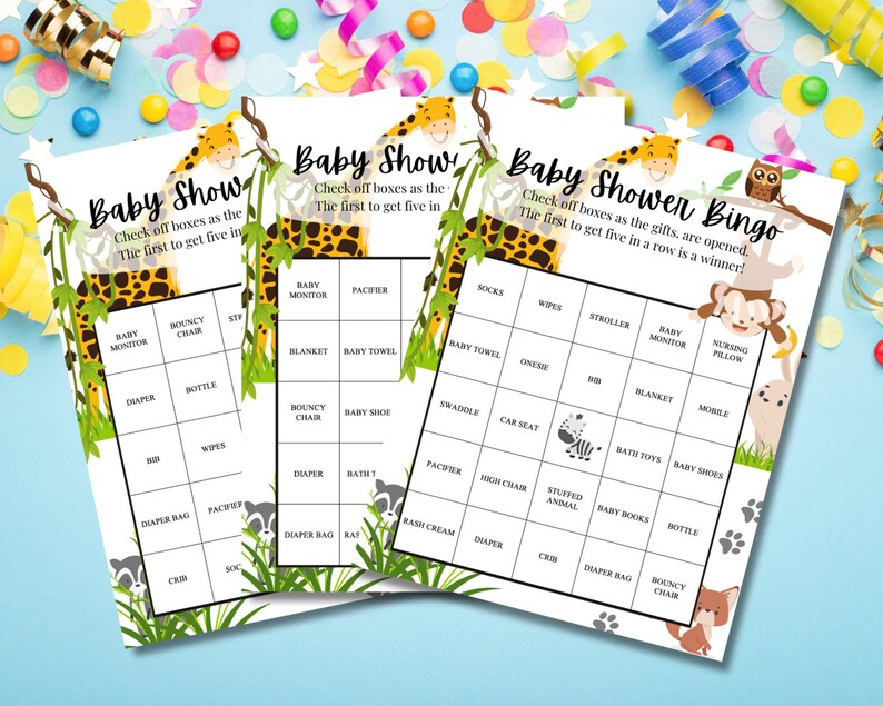 30 Unique Prefilled Safari Jungle Animal Baby Shower Bingo Game, Baby ...