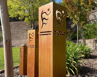 Rustic Rusty Metal Garden Columns Landscape Design Bamboo Planter ...